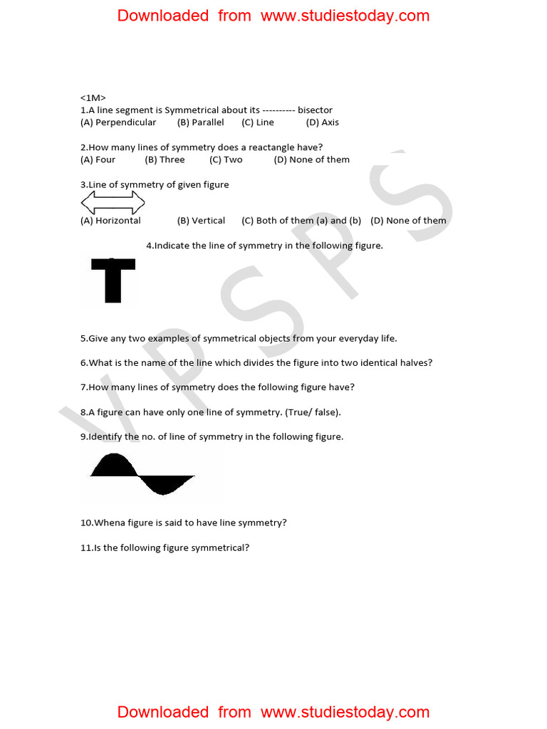 CBSE Class 6 Maths Symmetry Worksheets | PDF