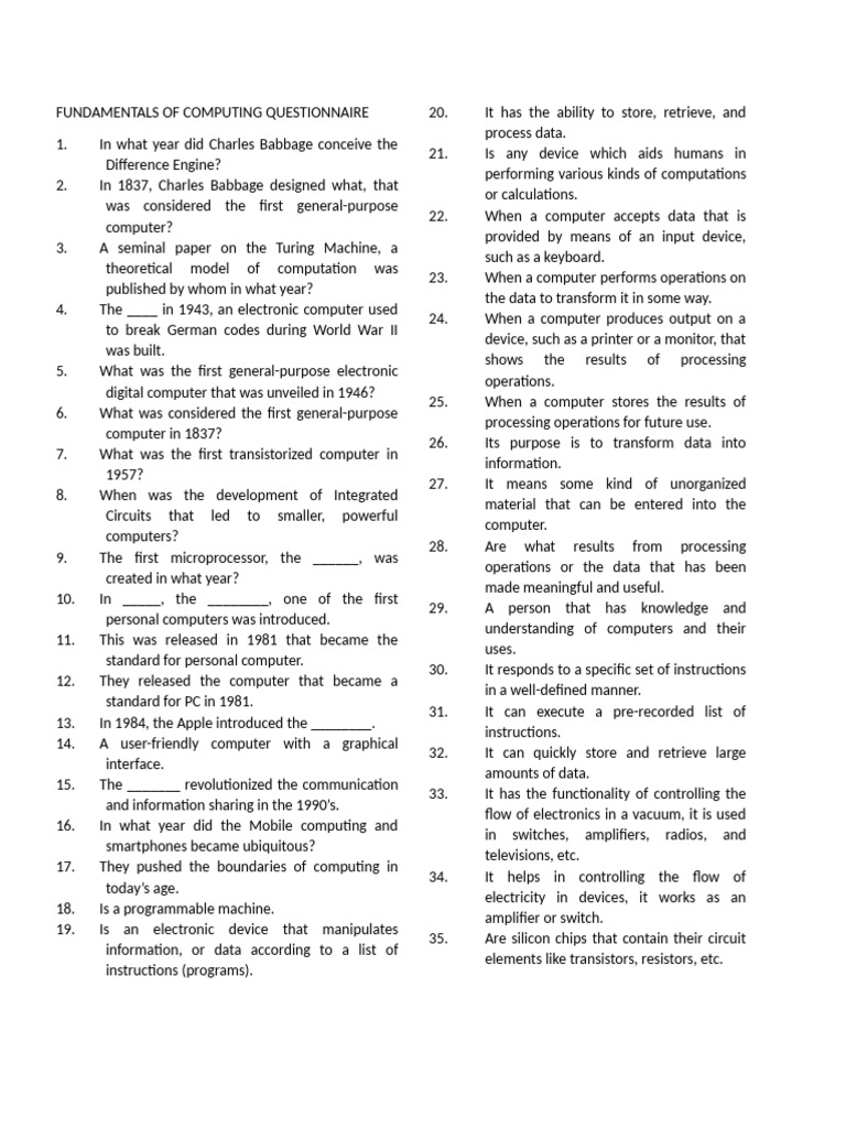 Foc Questionnaire | PDF