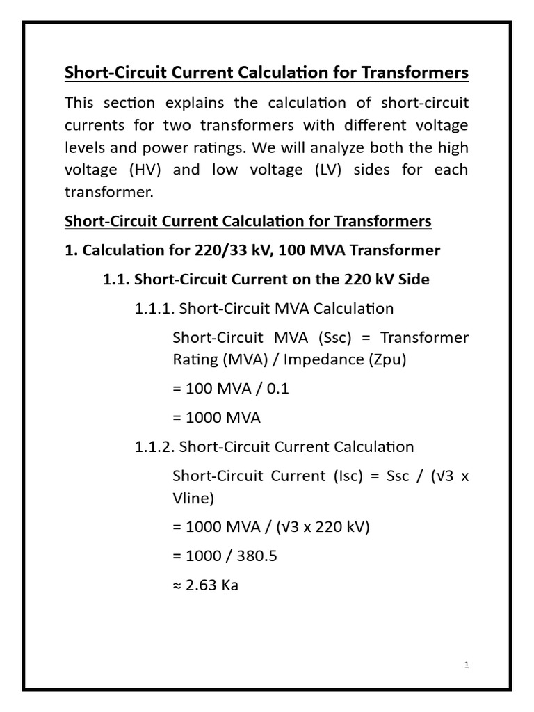 Short Circuit Current Calculation For Transformers Pdf Transformer Electromagnetism