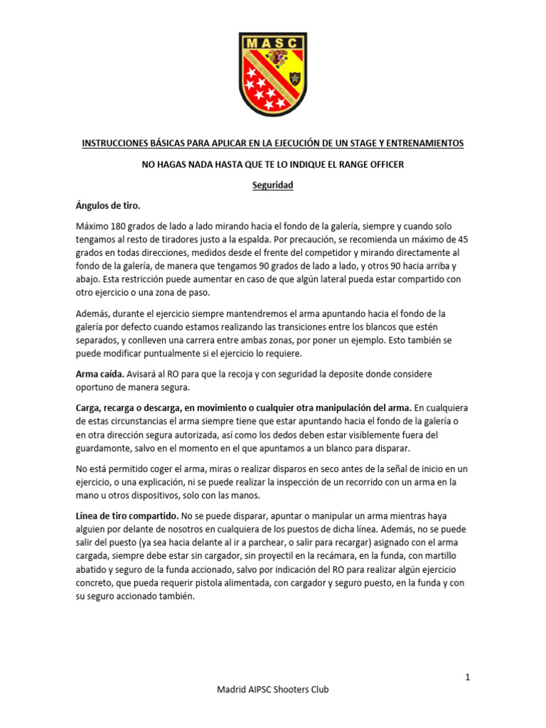 Instrucciones de Seguridad para Tiro en Madrid AIPSC | PDF | Revista ...