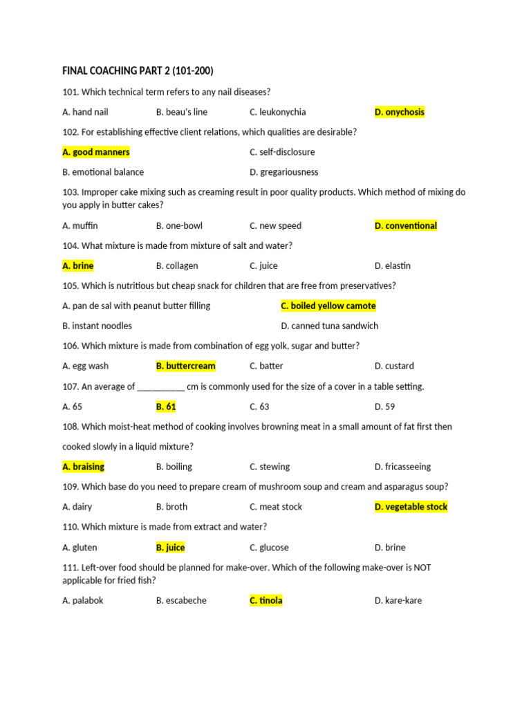 Final Coaching Part 2 (101-200) W Ith Answer Key | PDF