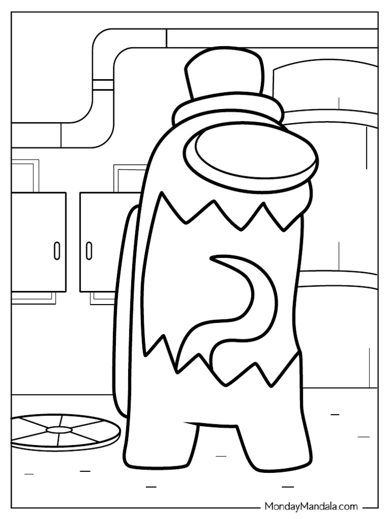 Coloring Page of Among Us Imposter With Hat | PDF