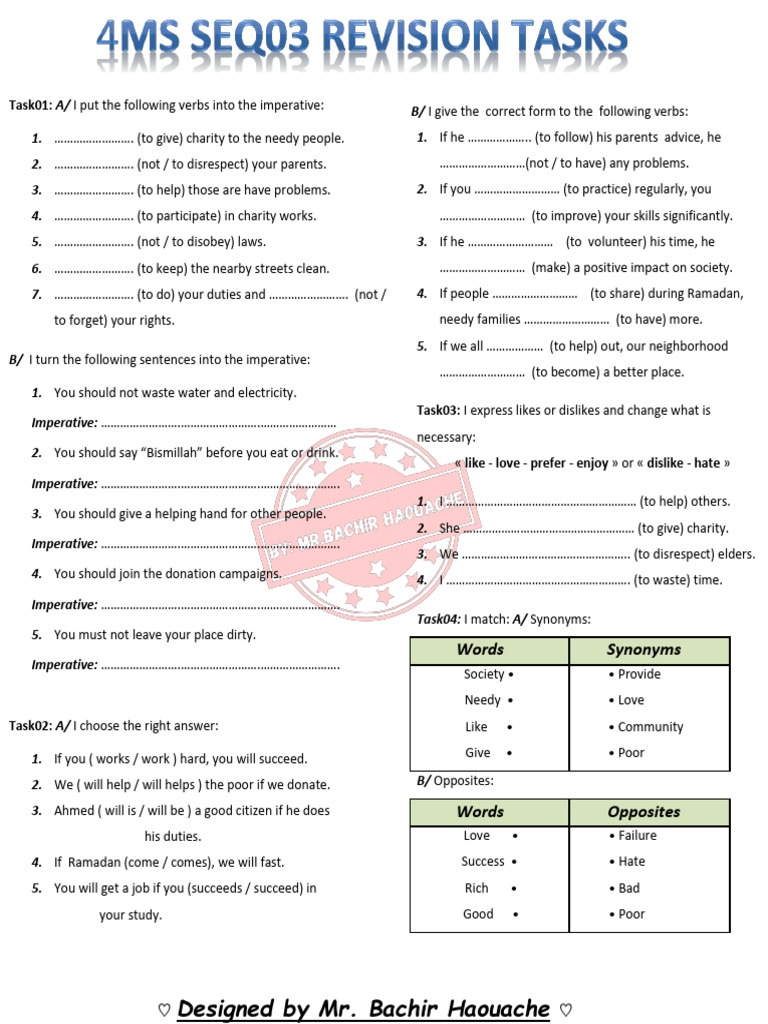 4ms Revision Tasks Seq 3 2023 2024 | PDF