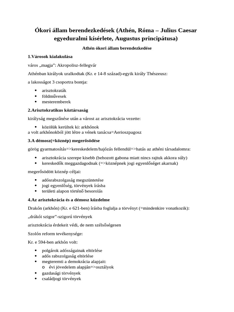 20.ókori Állam Berendezkedések (Athén, Róma Julius Caesar Egyeduralmi ...