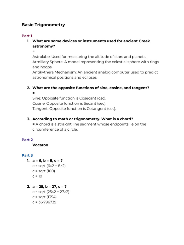 Hw3 Basic Trigonometry Pdf 9501