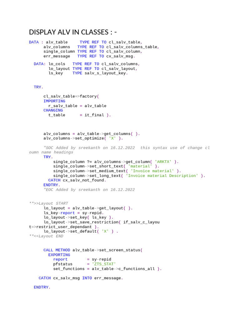 Display Alv in Classes | PDF