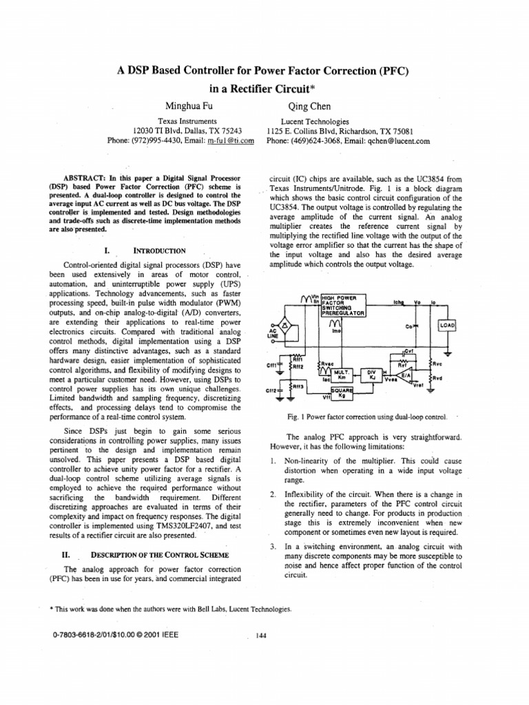 A DSP Based Controller For Power Factor Correction PFC in A Rect | PDF