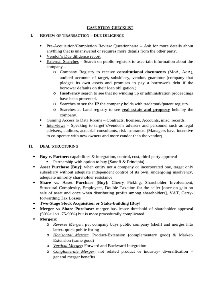 Case Study Checklist | PDF