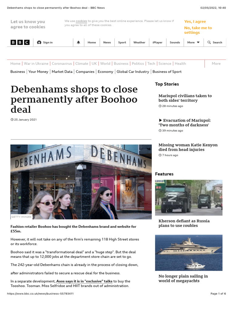 Case Study 1 - Debenhams Shops To Close Permanently After Boohoo Deal - BBC News | PDF