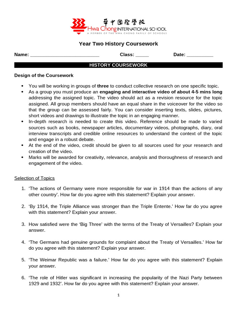 Year 2 History Coursework 2024 | PDF | Weimar Republic