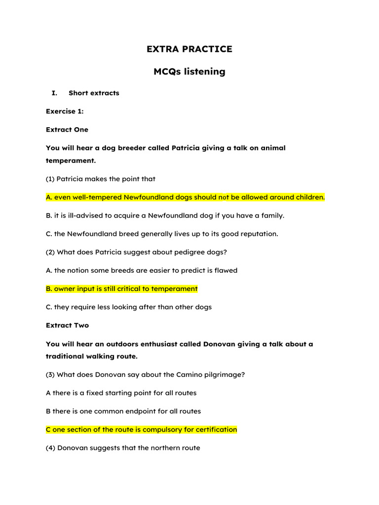 EXTRA PRACTICE - MCQs Listening | PDF