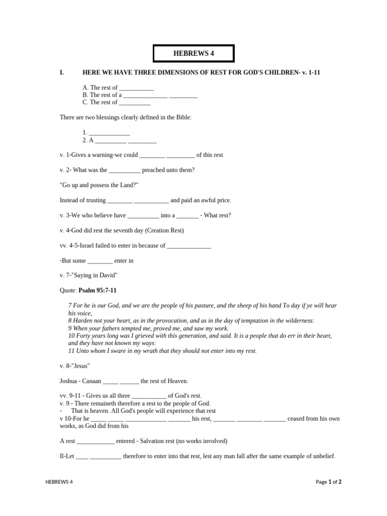 Book of Hebrews Hebrews 4 Students | PDF