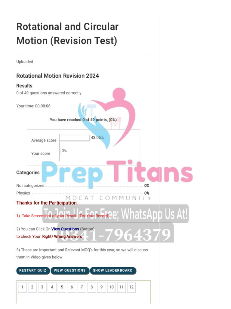 3-Rotational and Circular Motion (Revision Test) - Engeecon by ...