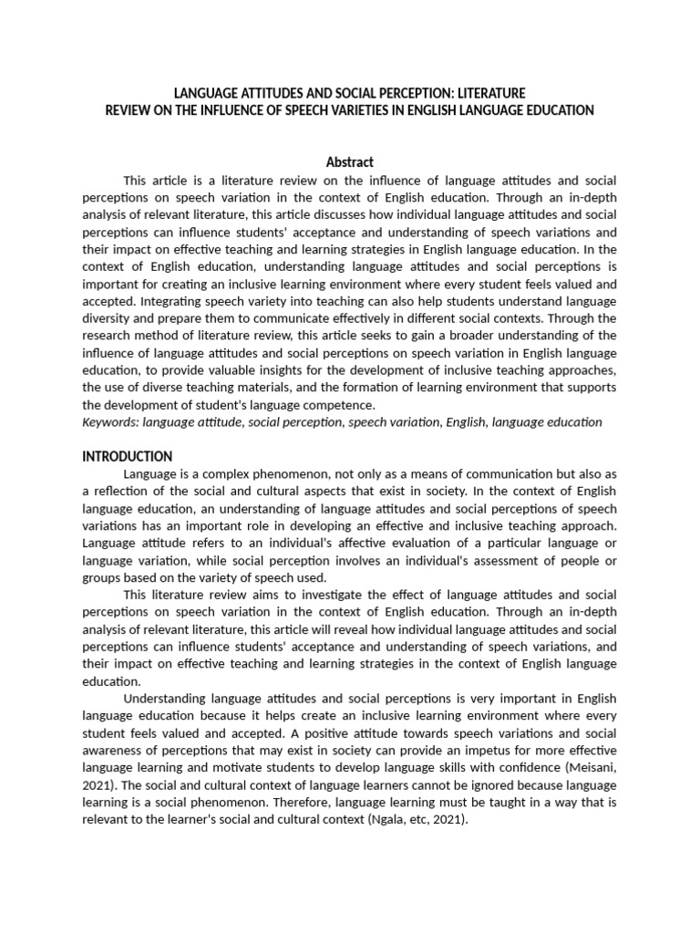 Language Attitudes and Social Perception Literature Review On The ...