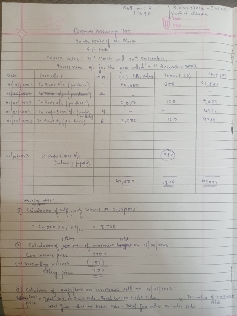 Corp Acc Test Roll No 7 | PDF