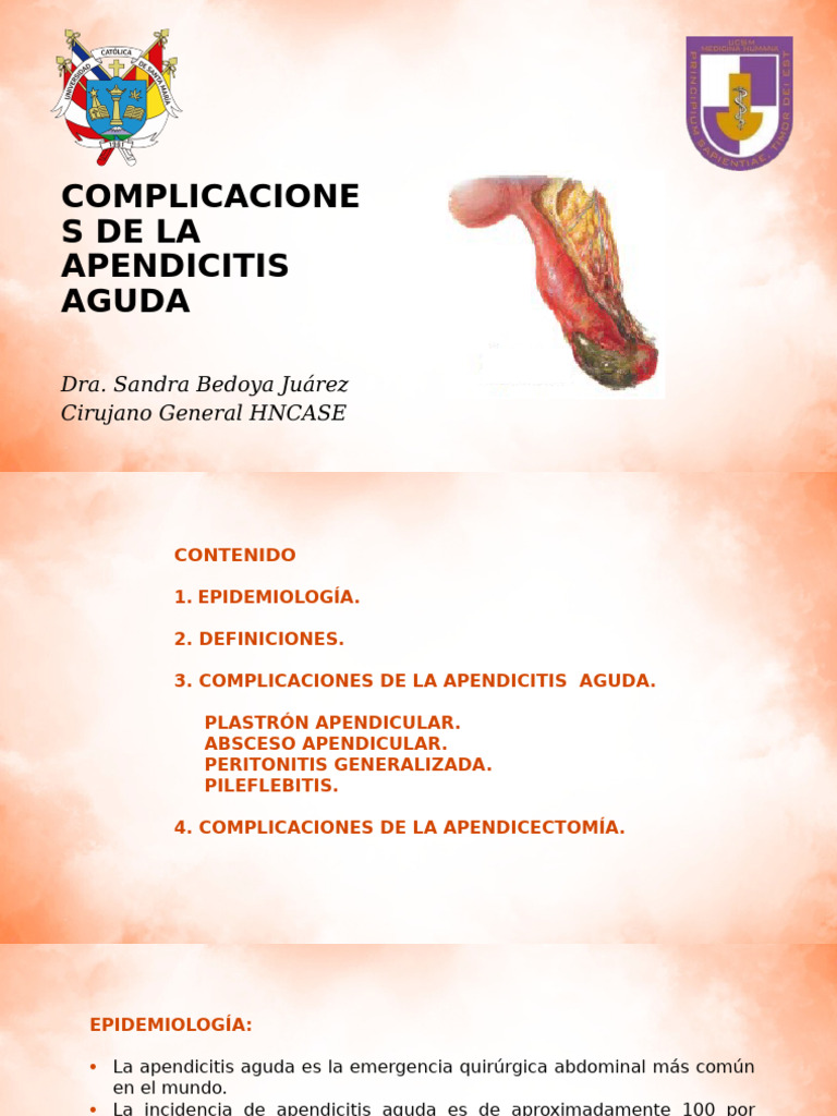 COMPLICACIONES DE LA APENDICITIS Dra Bedoya Agosto 2024 | PDF
