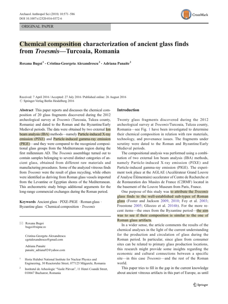 Chemical Composition Characterization of Ancient Glass Finds From ...