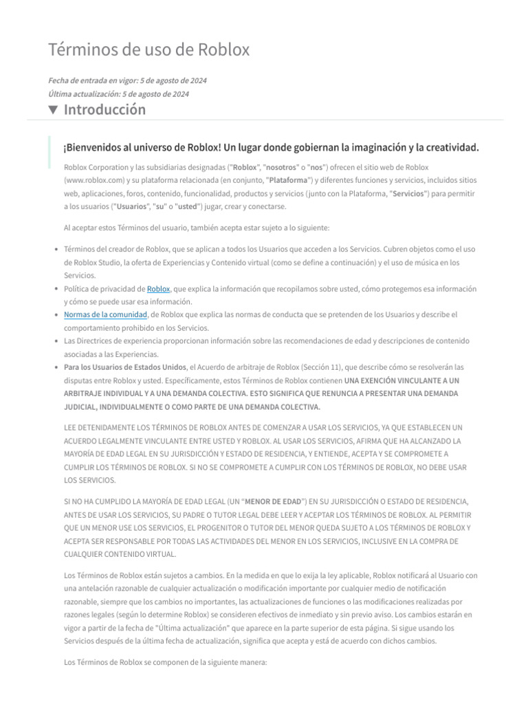 ES - Términos de uso de Roblox 20240805 | PDF