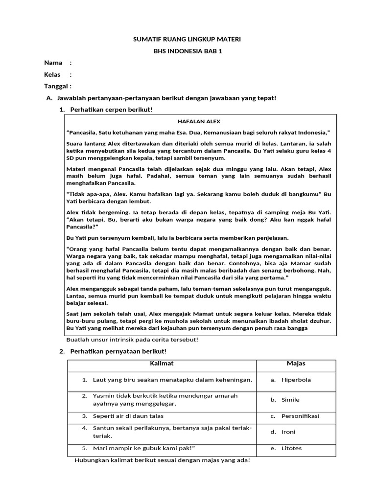 Sumatif Lingkup Materi Bindo Bab 1 | PDF
