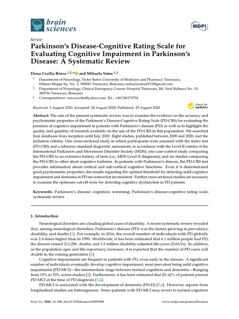 2020 Parkinson's Disease-Cognitive Rating Scale For Evaluating ...
