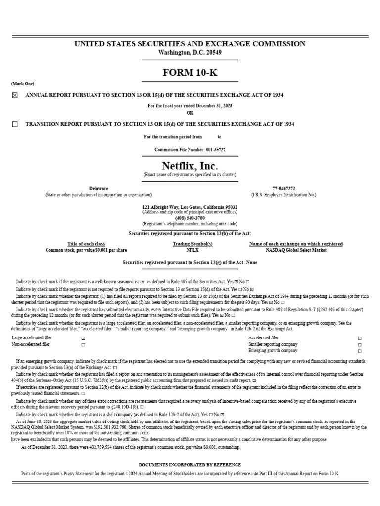 Netflix, Inc.: FORM 10-K | PDF