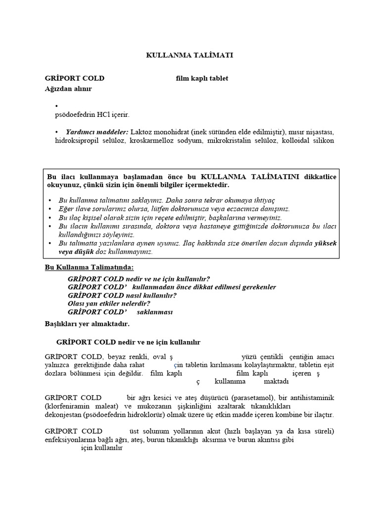 Griport Cold 650 MG 4 MG 30 MG Film Kapli Tablet KT | PDF