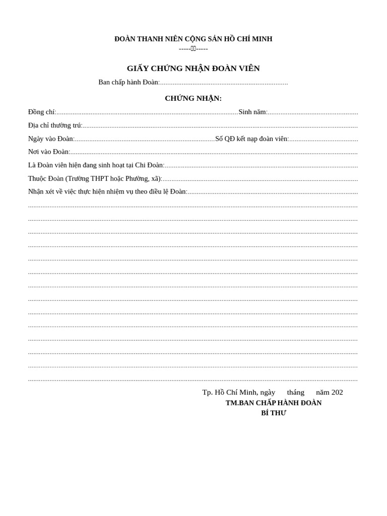 Giay Chung Nhan Doan Vien | PDF