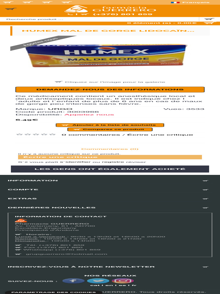 Humex Mal de Gorge Lidocaïne Miel Citron 24CP | PDF