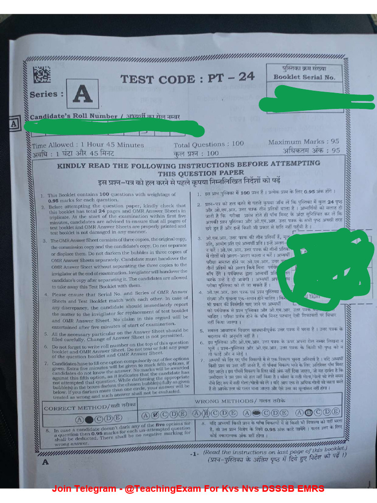 Haryana JBT PRIMARY Paper 28 September 2024 | PDF