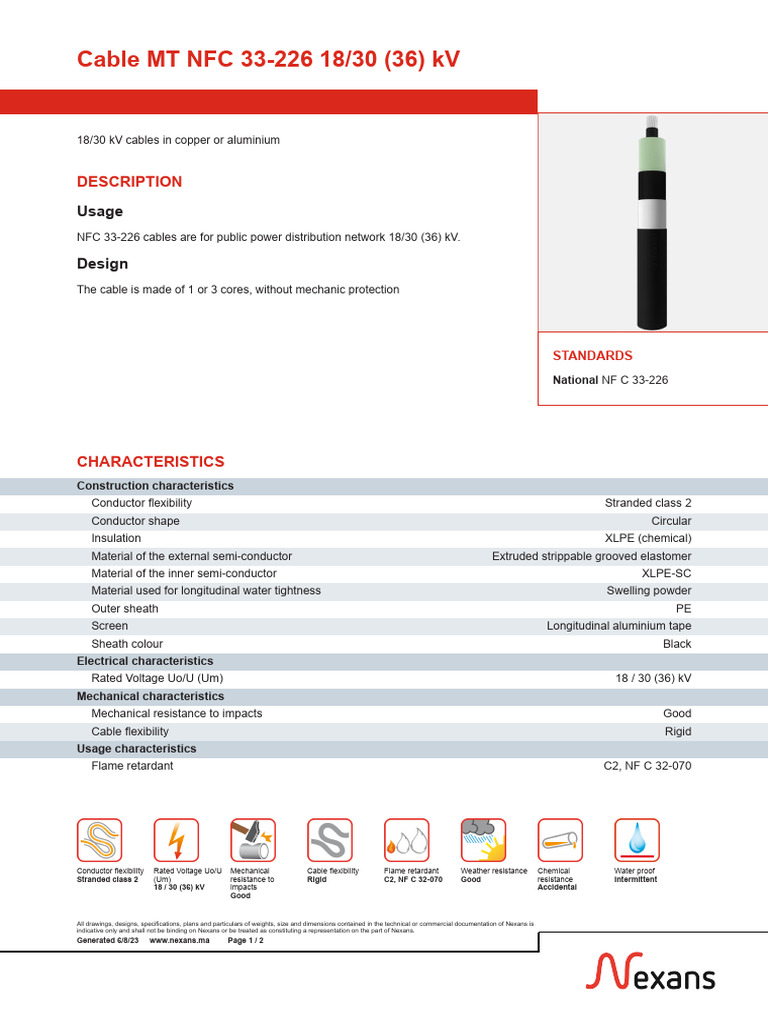 Nexans - Cable MT NFC 33 226 18 30 36 KV | PDF