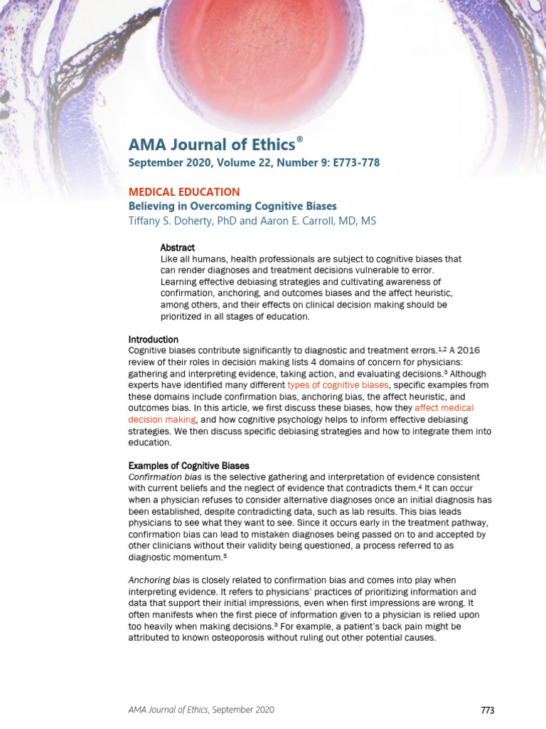 Believing in Overcoming Cognitive Biases 2020 | PDF | Medical Diagnosis ...