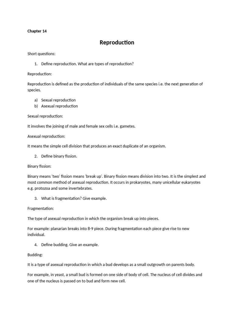 Chapter 14 Reproduction | PDF | Fertilisation | Science & Mathematics
