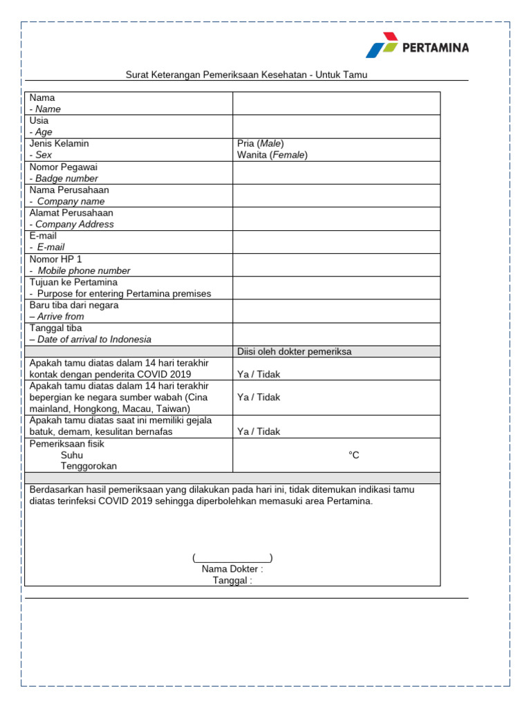 Form Medical Clearance Dan Self Assessment | PDF