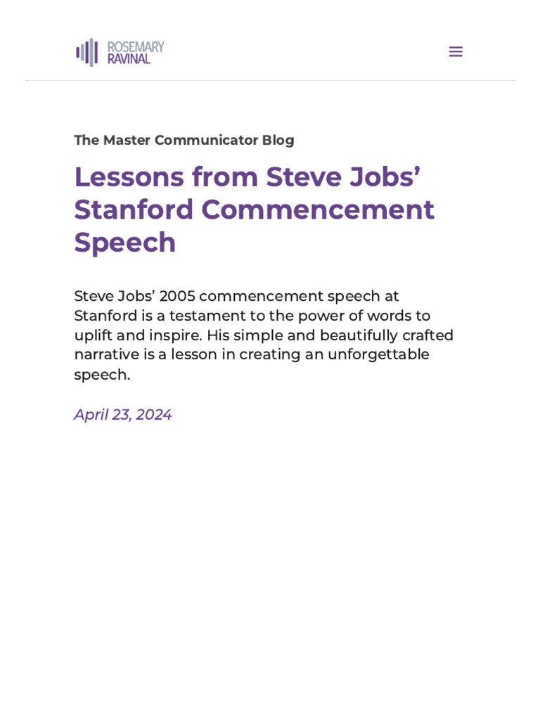 Lessons From Steve Jobs' Stanford Commencement Speech - Rosemary ...