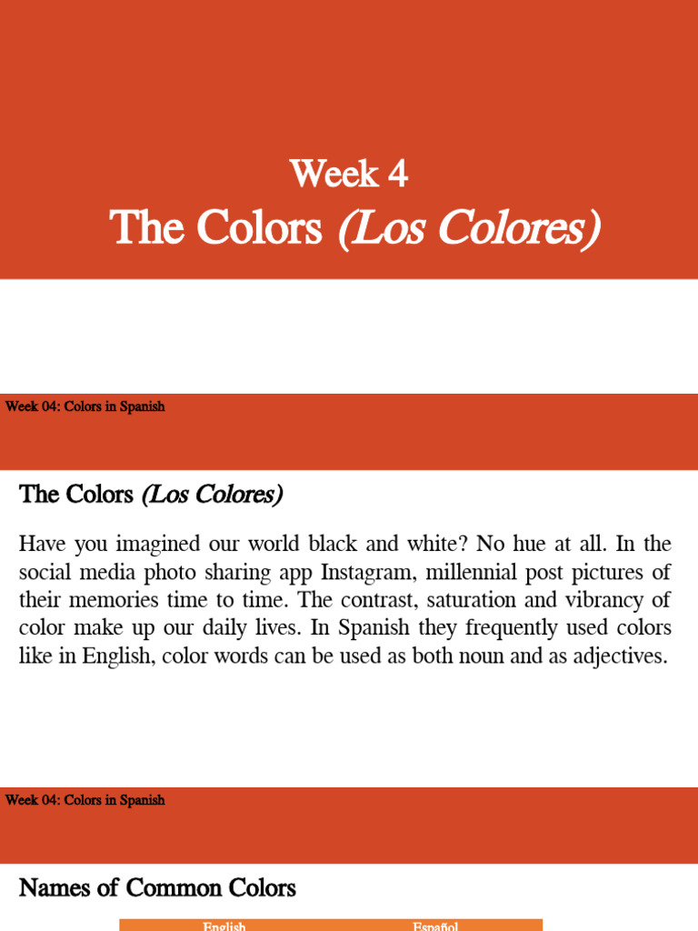 Colors in Spanish | PDF