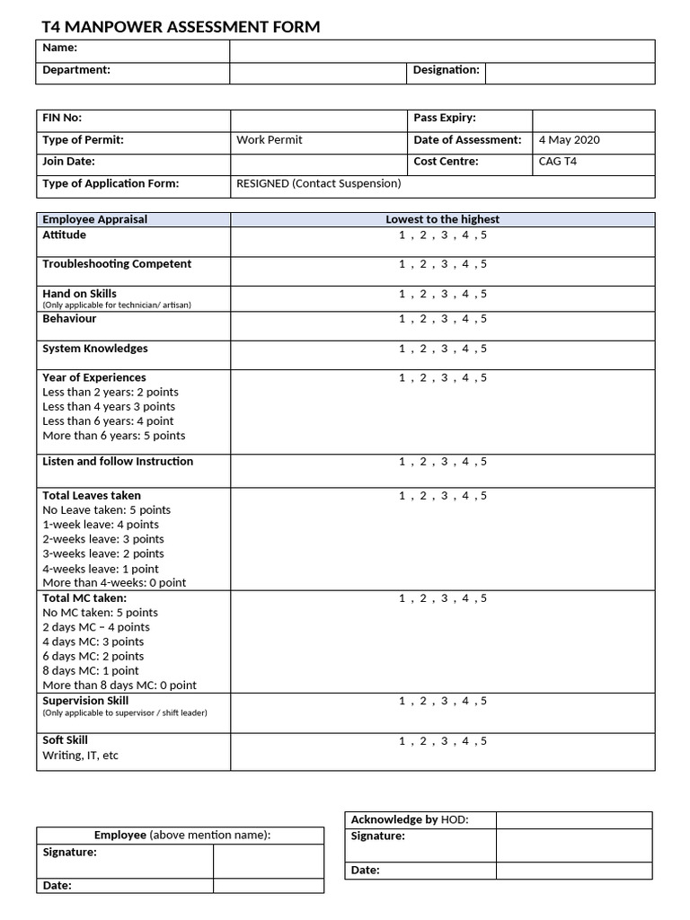 T4 Manpower Assessment Form | PDF