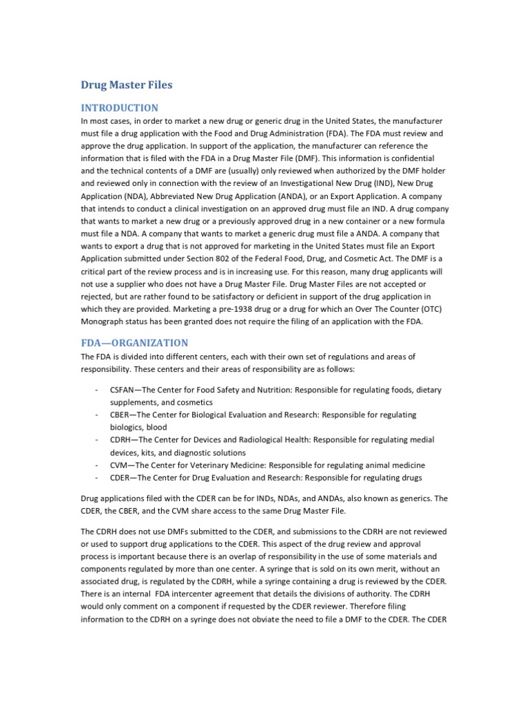 Drug Master Files Version Us | PDF | Pharmaceutics | Food And Drug ...