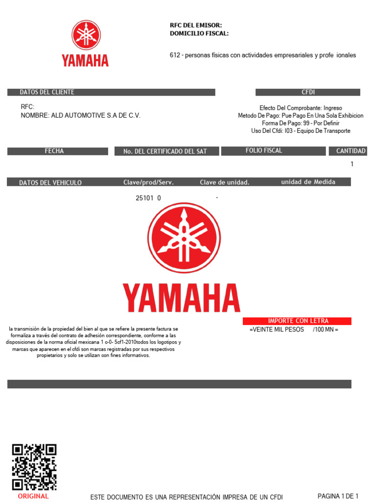 Factura YAMAHA 2019 | PDF