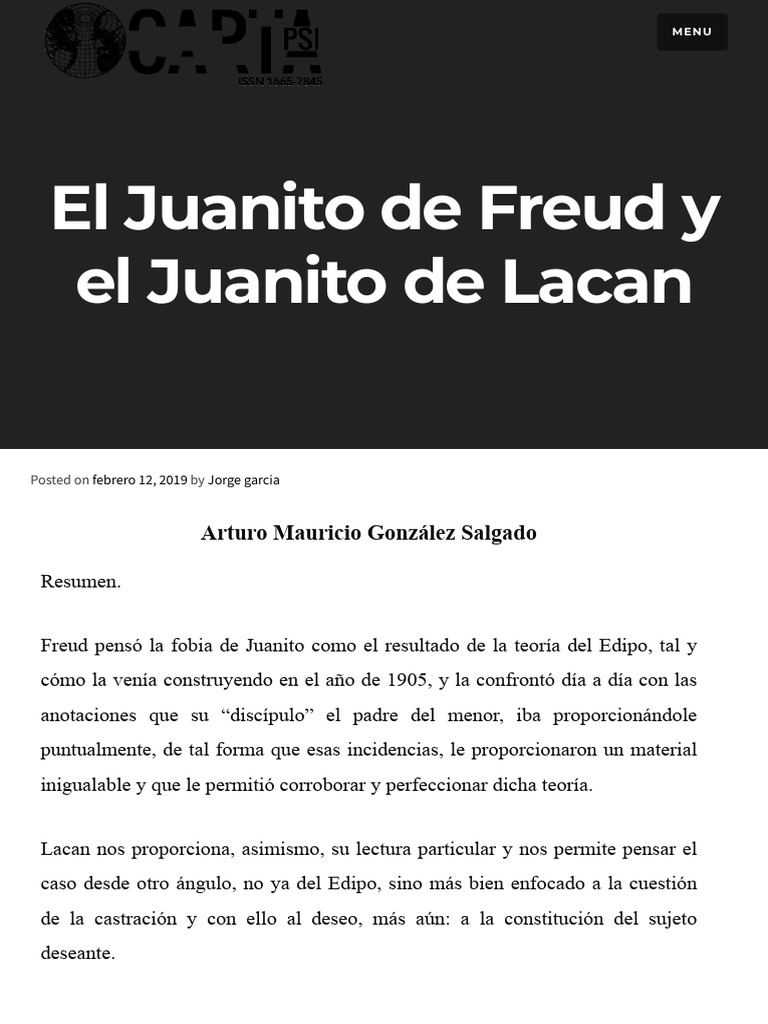 El Juanito de Freud y El Juanito de Lacan - Cartapsi | PDF | Complejo ...