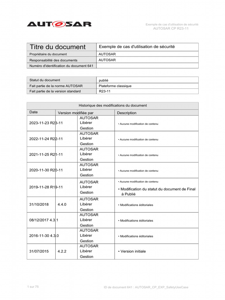 AUTOSAR CP EXP SafetyUseCase-fr | PDF