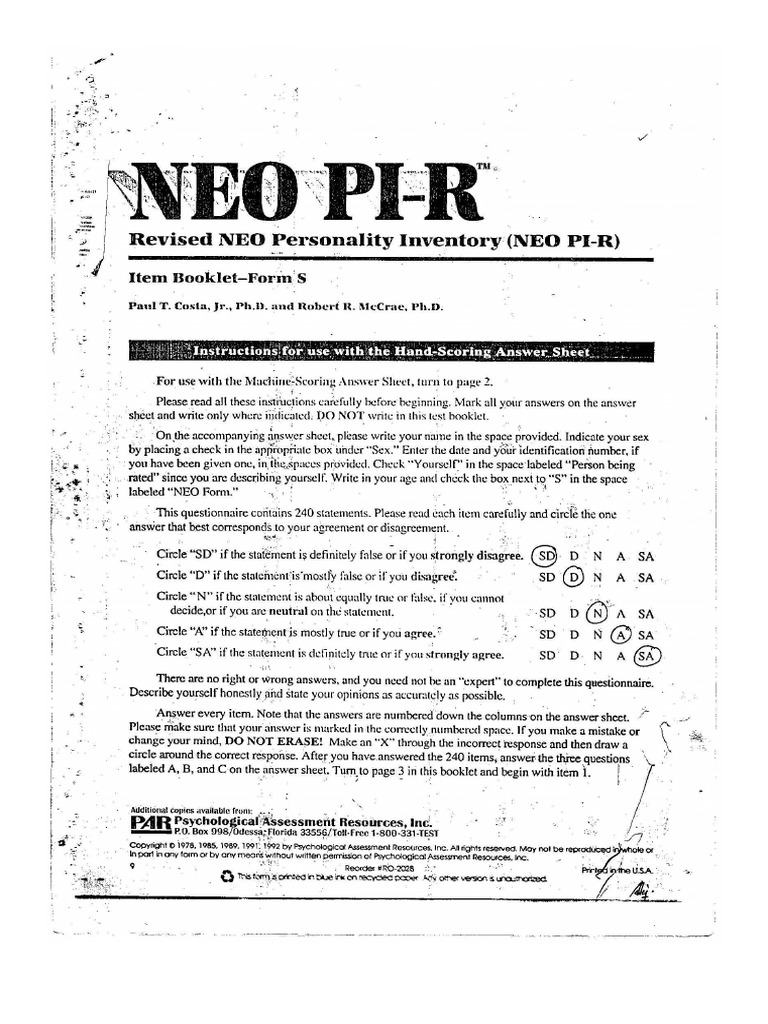 NEO PI Form S | PDF