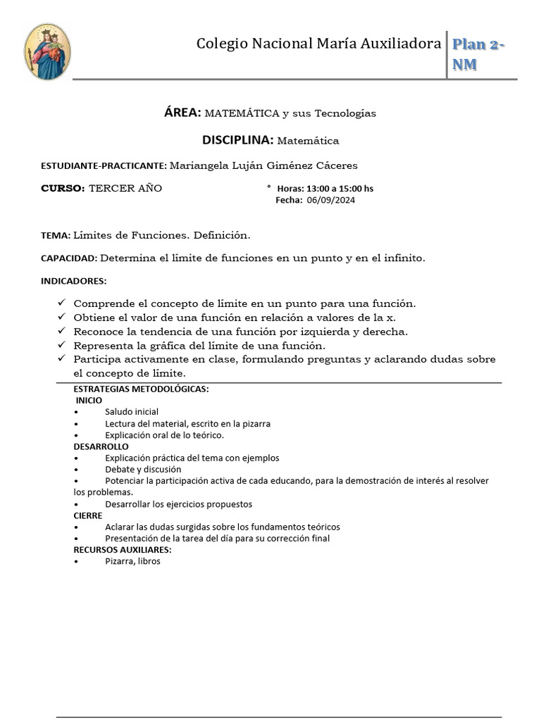 Plan #2 - NM. Limite de Una Función | PDF