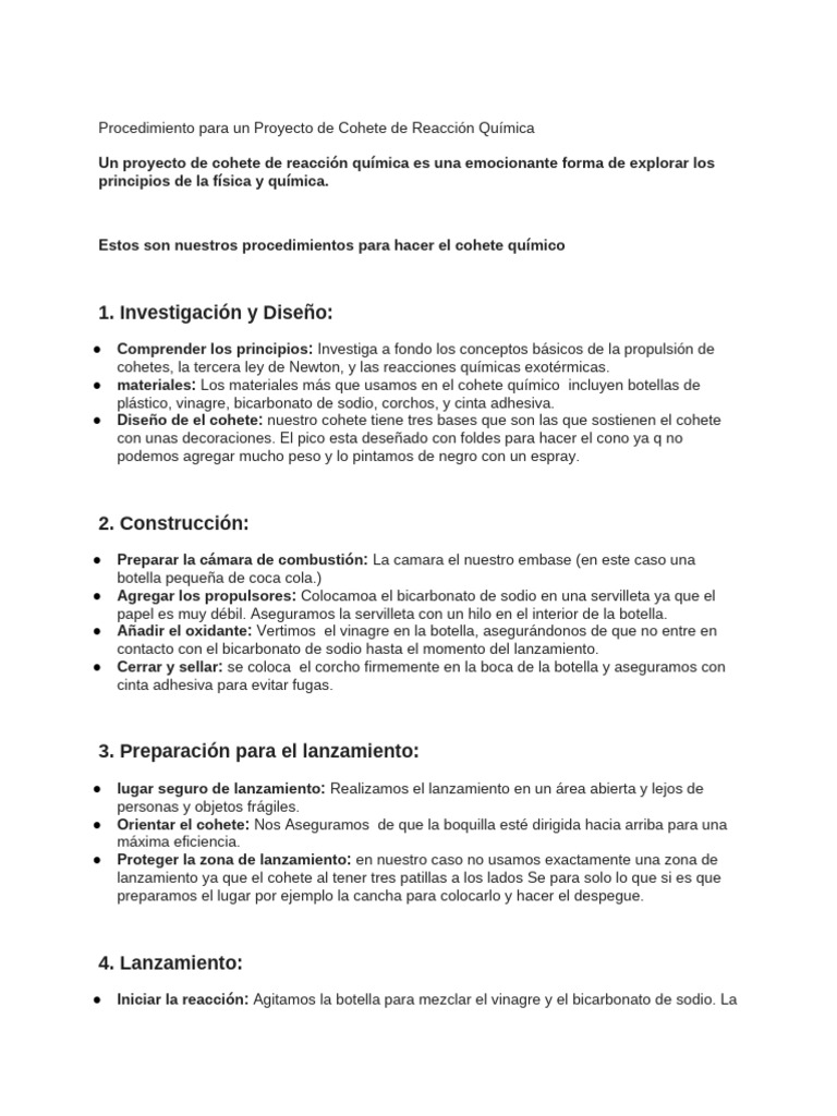 Cual Es El Procedimiento de Un Proyecto Cohete De... | PDF | Motor de cohete | Hogar, jardinería ...