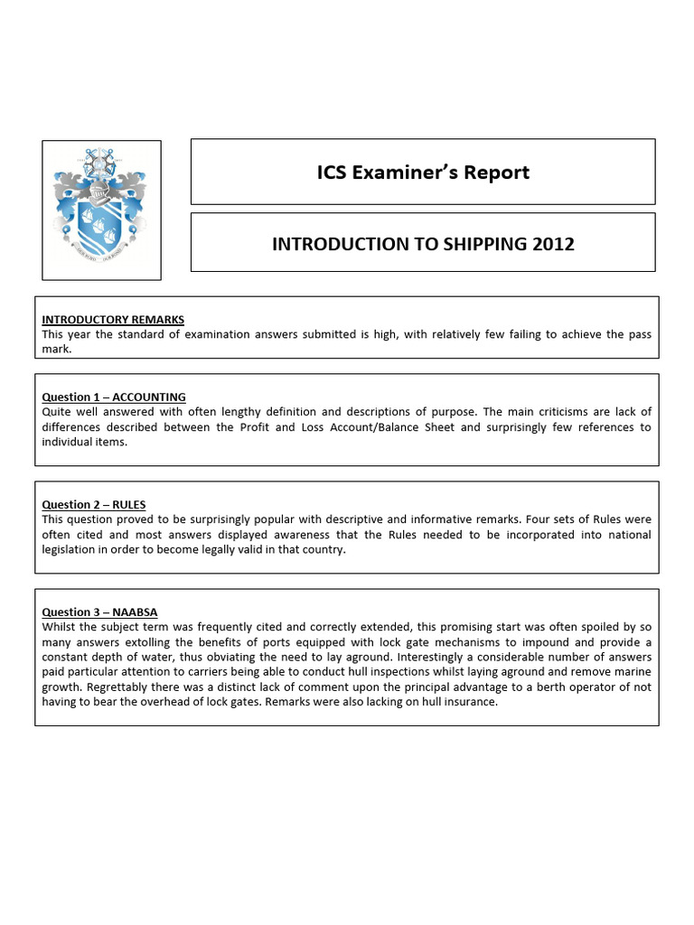 Introduction To Shipping - 2012 April Examiners Report | PDF | Ships ...