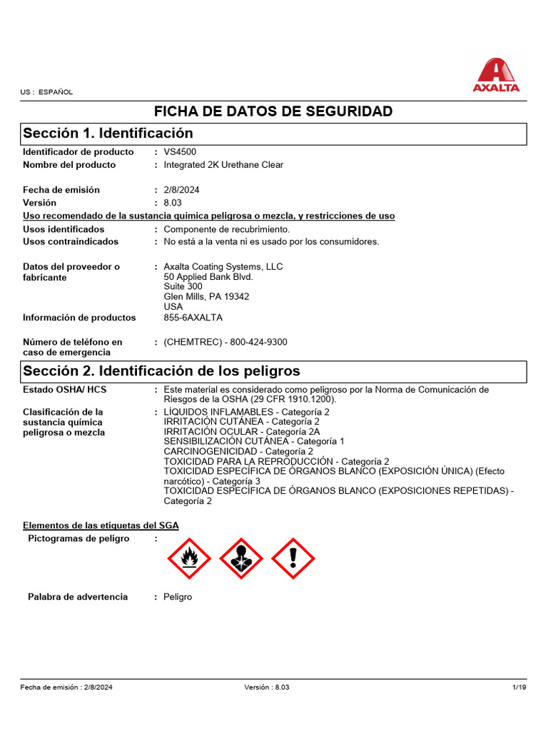 2K Urethane Clearcoat Hoja de Seguridad | PDF