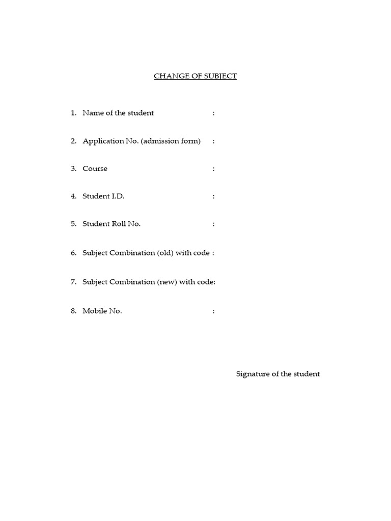 Change of Subject Proforma | PDF