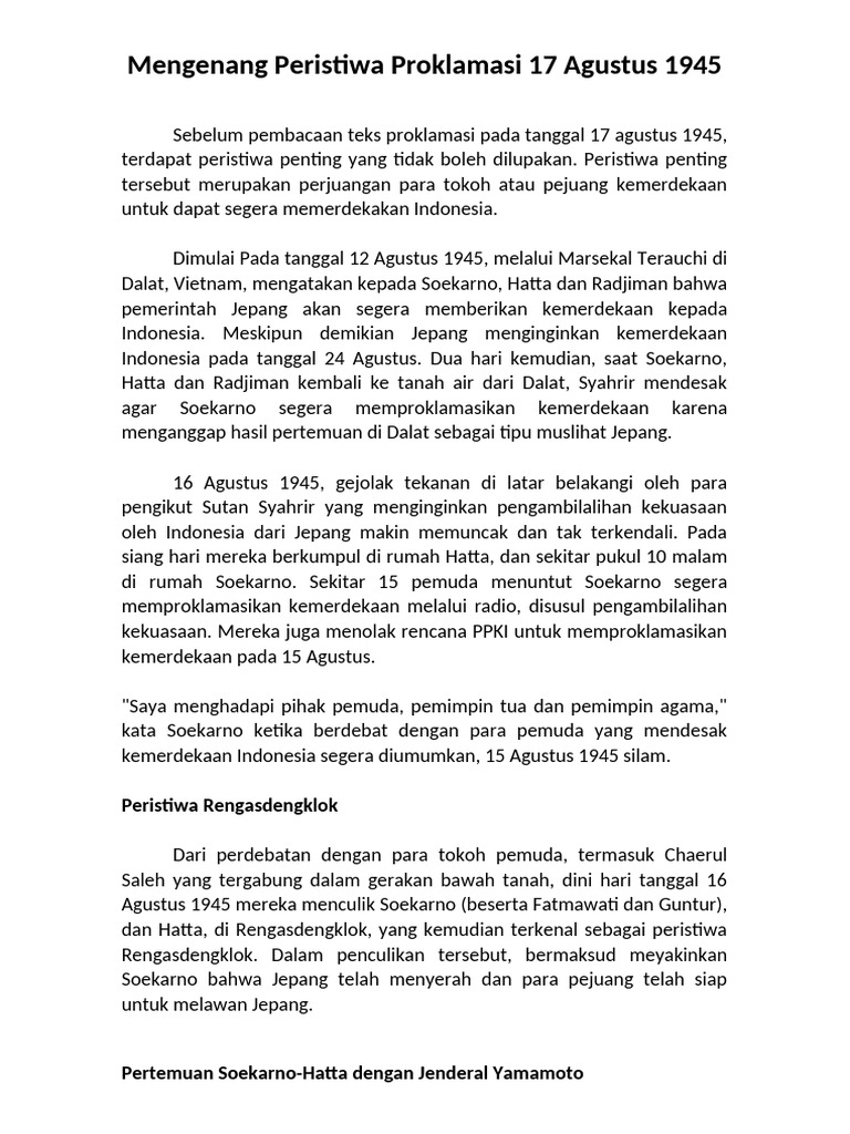 Mengenang Peristiwa Proklamasi 17 Agustus 1945 | PDF