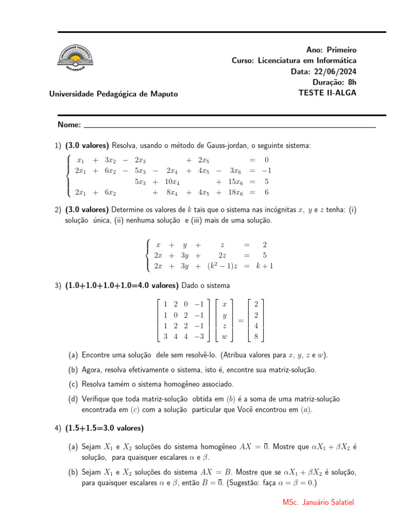 Algebra Linear T2 UPM 2024 | PDF | Algebra