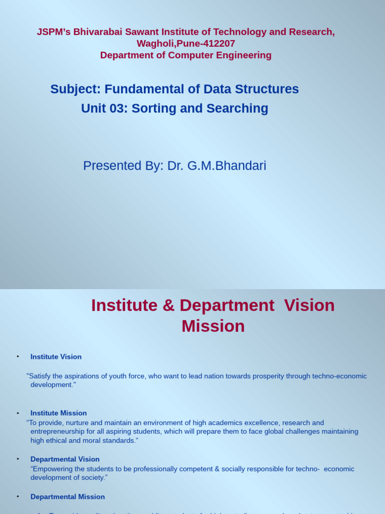 FDS UNIT 3 Searching Sorting | PDF