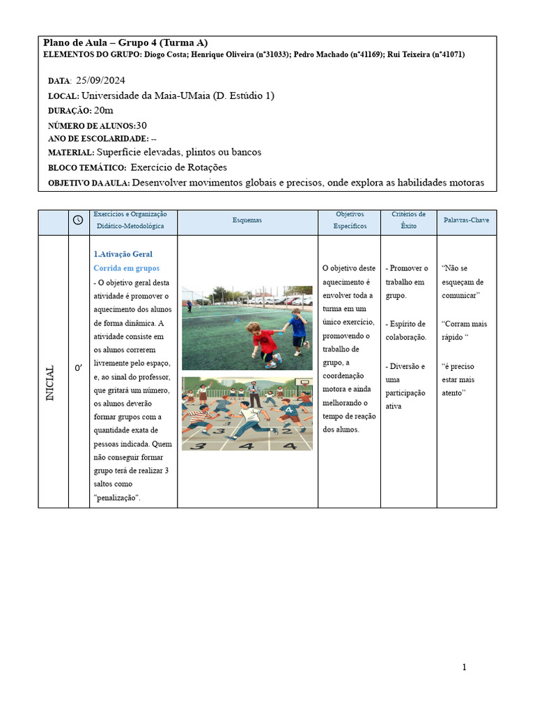 Plano de Aula 1 Grupo4 TurmaA | PDF